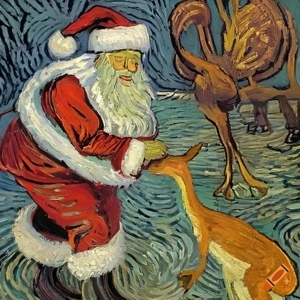 Santa claus with kangaroo in an oil painting by van gogh on Craiyon