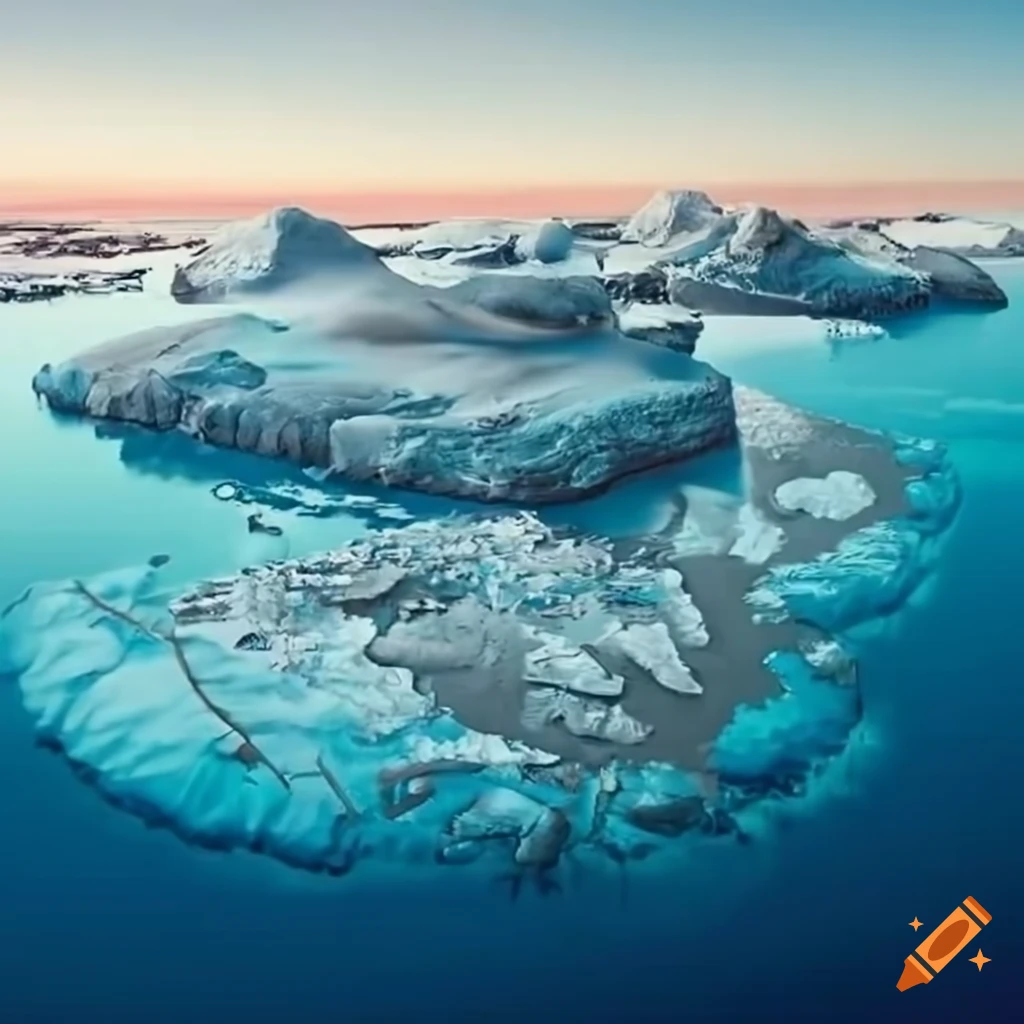 Frozen archipelago map showing 100 islands and city locations on Craiyon