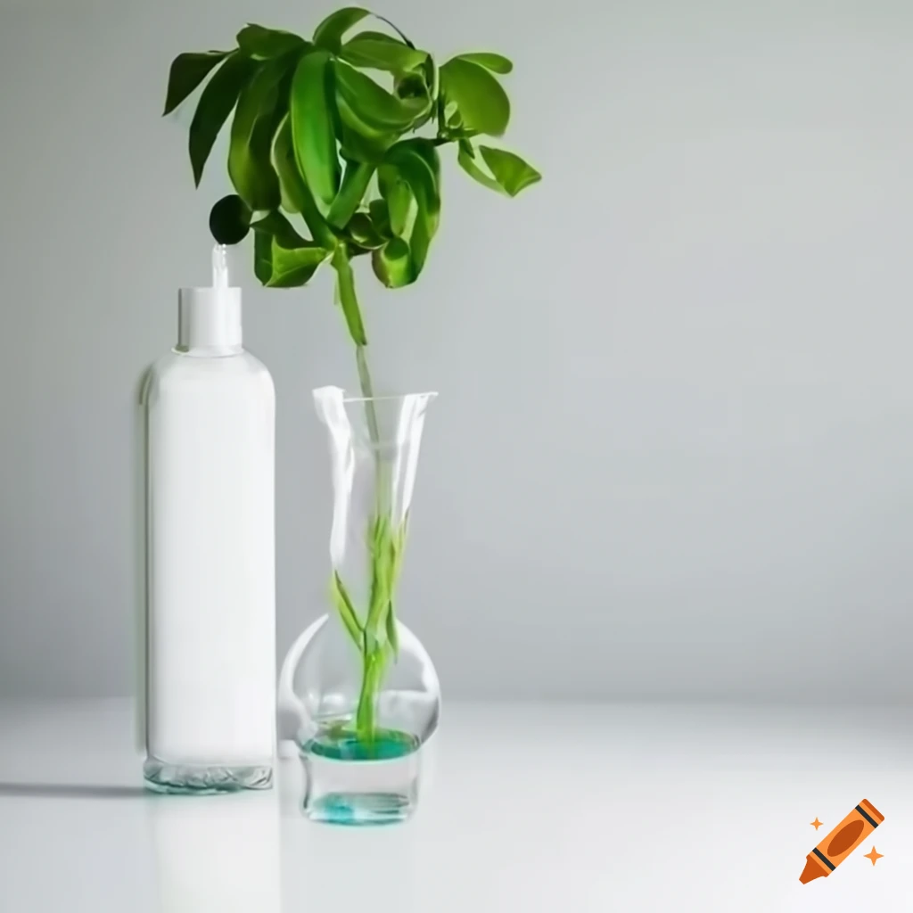 Clean room with glass table, plant, and sanitizer bottle on Craiyon
