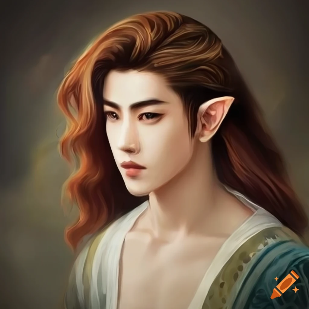 Gustav Klimt inspired poster of a young male elven Asian prince with ...