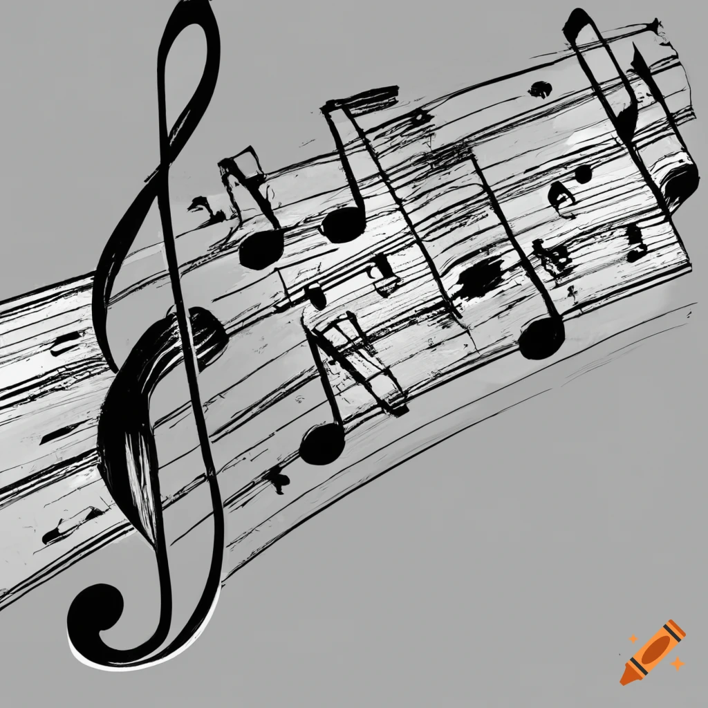 Hand-drawn black and white orchestral music score on white background ...