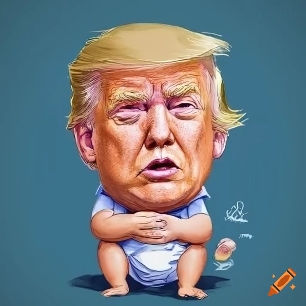 Satirical drawing of a baby donald trump crying on the floor with a ...