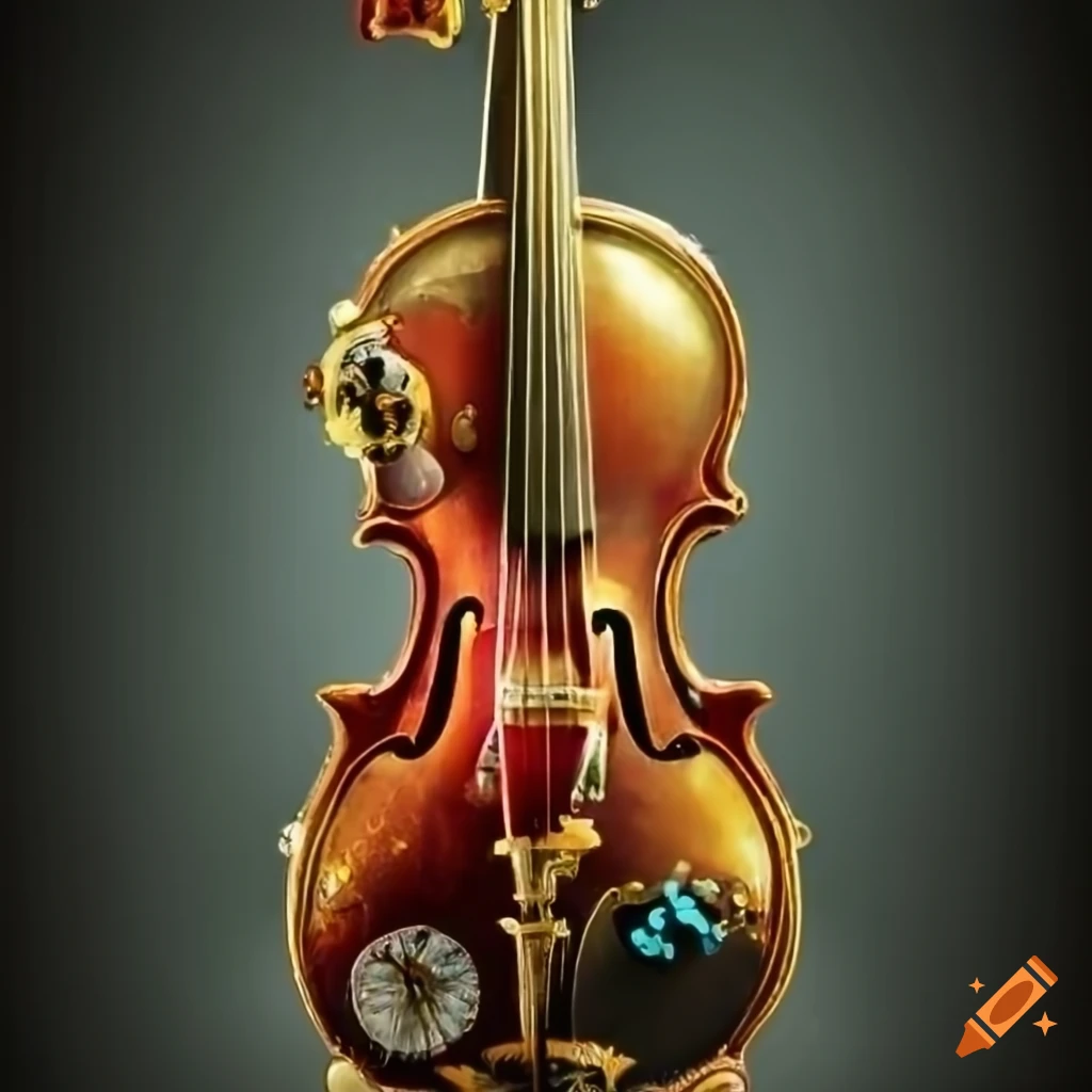 Steampunk violin with handpainted gold butterflies on Craiyon