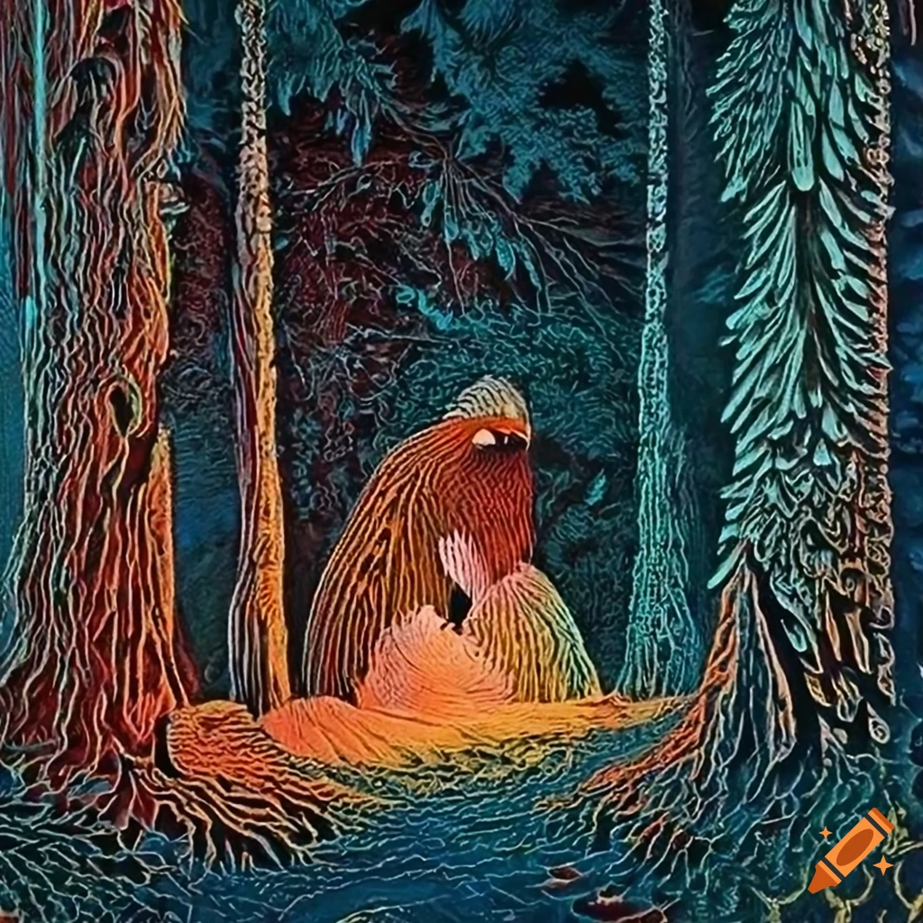 Intricate serigraph with russian fairytale and native salish designs on ...