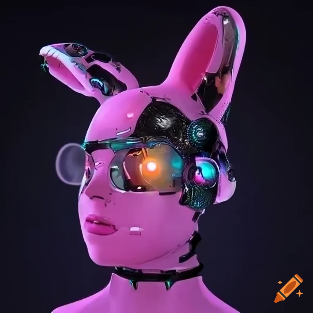 Holographic heads up display cyborg pink bunny on Craiyon