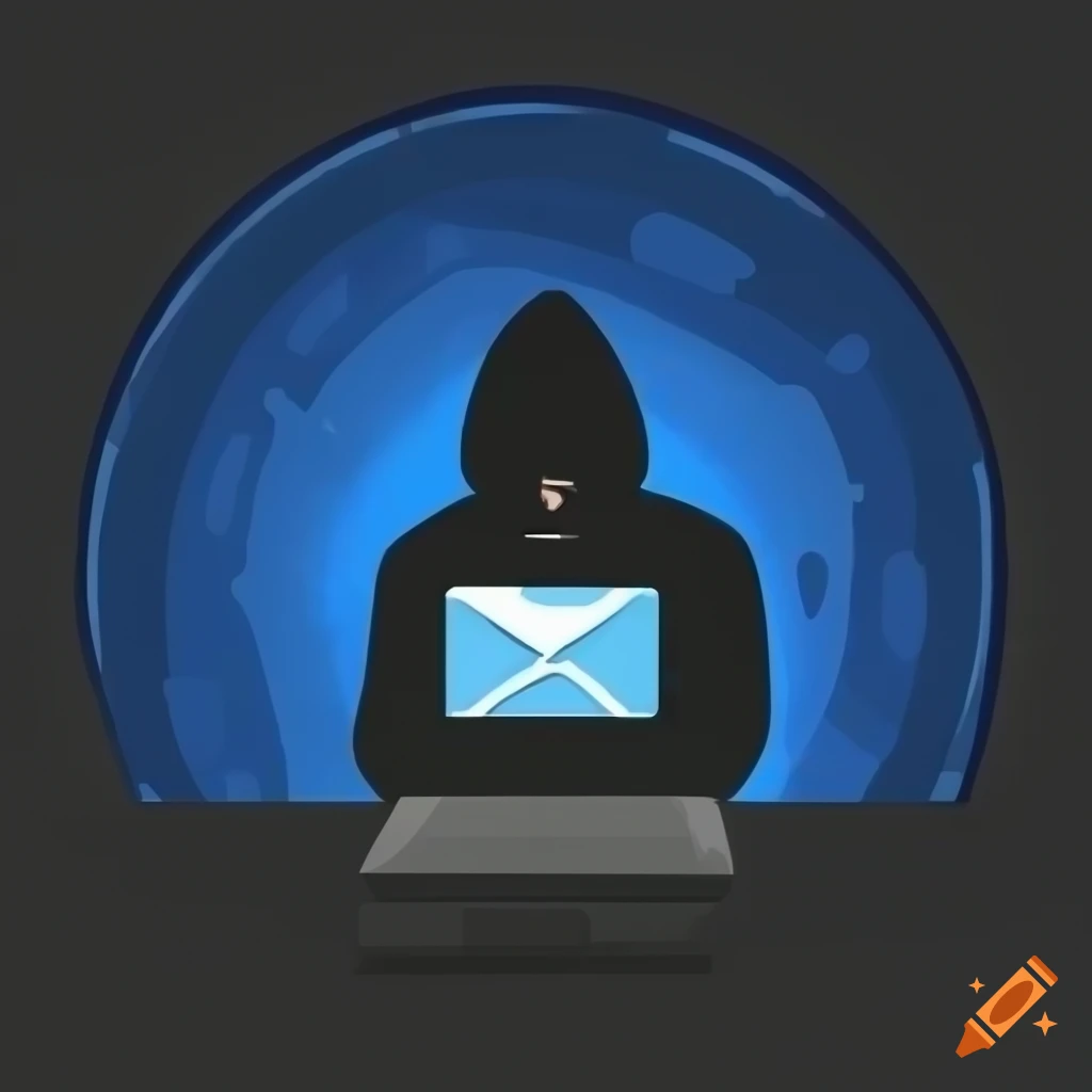 Digital Graphic Depicting A Man In The Middle Email Attack Cybercrime In Blue White And Black 