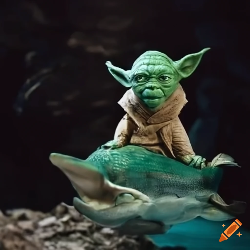 Yoda riding a fish on Craiyon