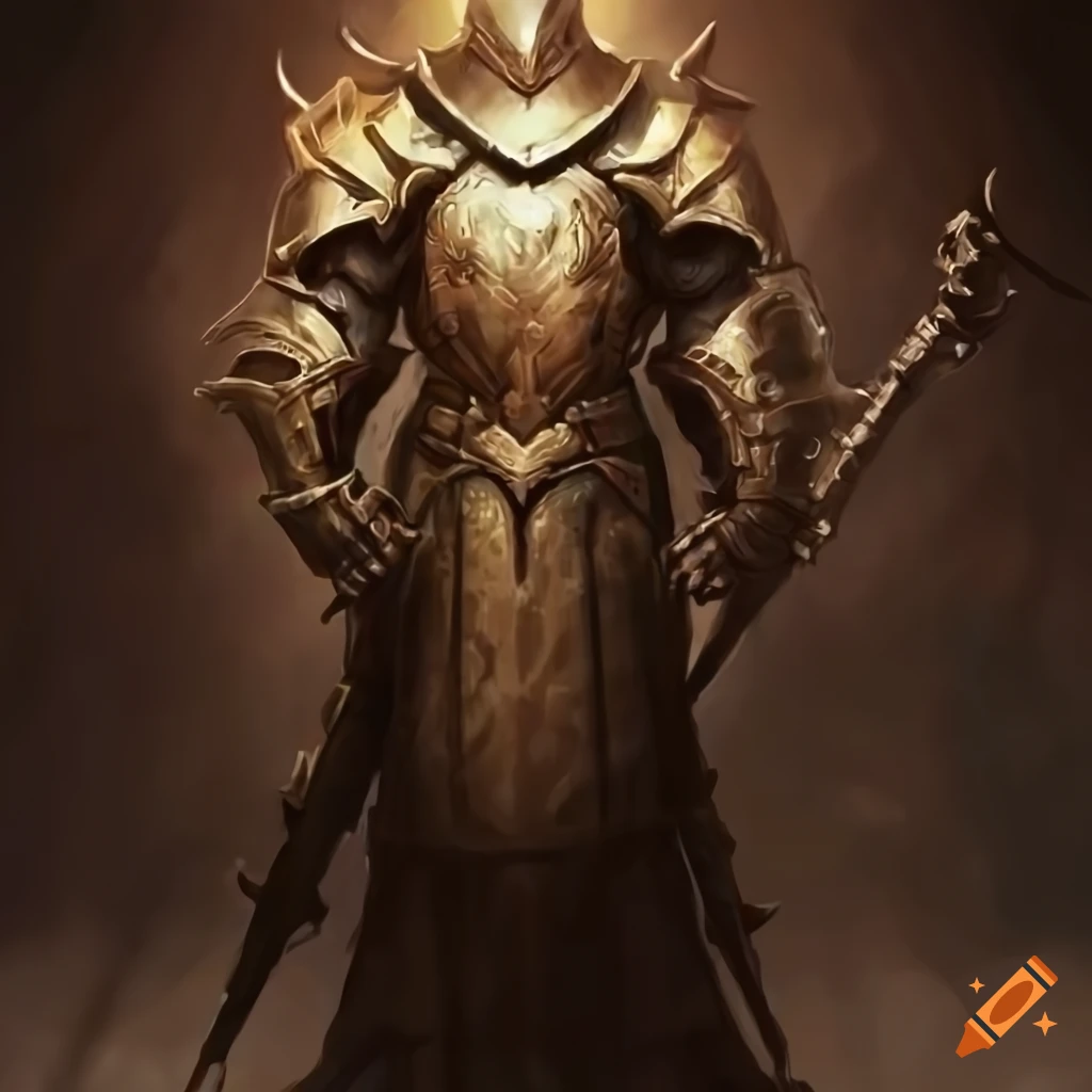 Paladin dedicated to the church in combat pose, inspired by Diablo, by ...