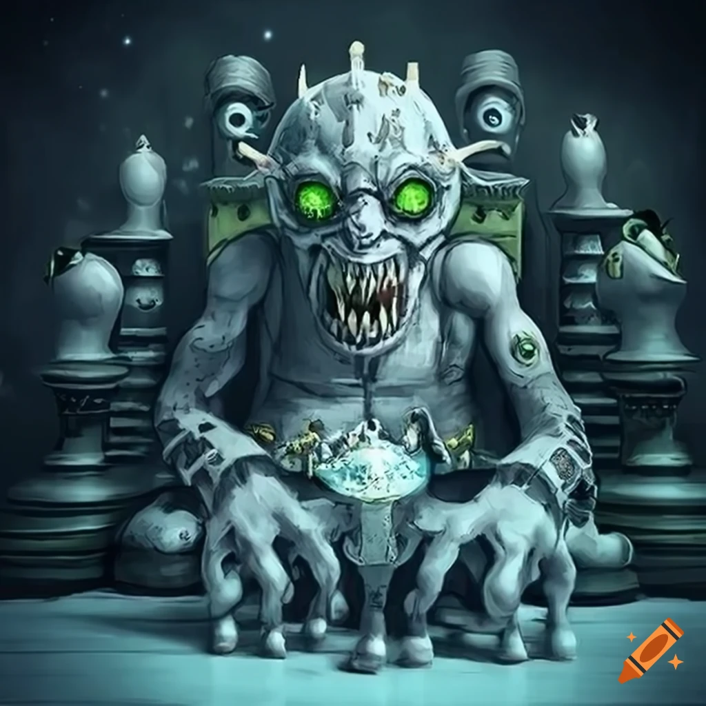 Chess-themed villain monstrosity in a neo-steampunk setting creating an ...
