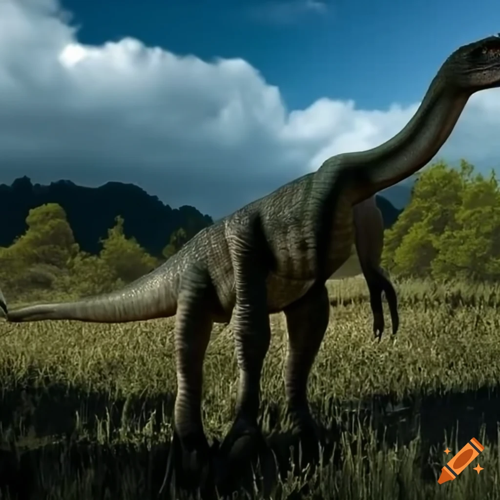 Plateosaurus herd in a triassic landscape with coelophysis on Craiyon