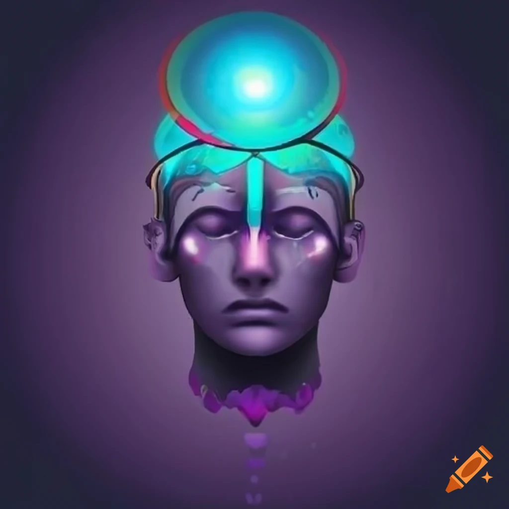 Wisdom head with shining circle on the forehead on Craiyon