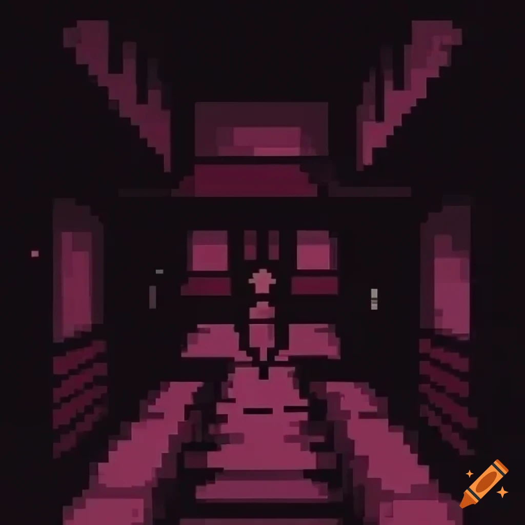 Retro Japanese horror game style screen with dark pixel art on Craiyon