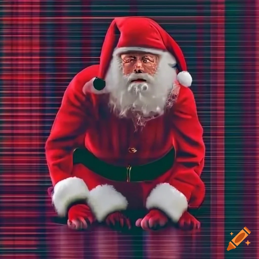 Santa emerging from a glitchy background on Craiyon