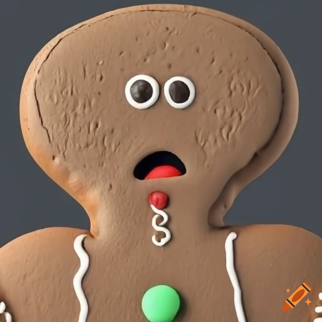 Shocked gingerbread man headshot in 3d on Craiyon