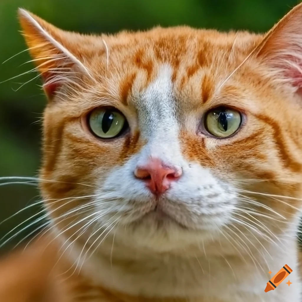 Close up of an orange cat's face in sunset lighting on Craiyon