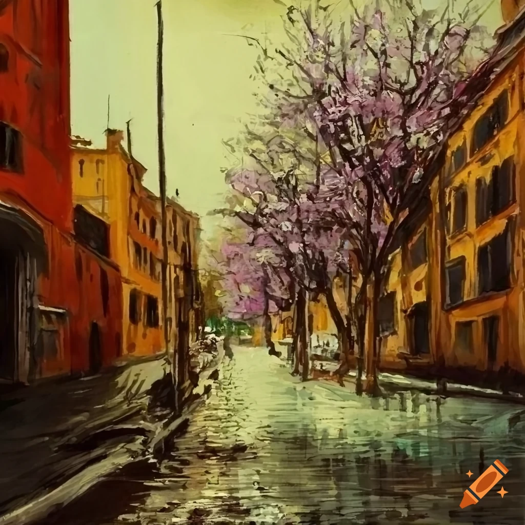Springtime in rome with blooming trees along the streets on Craiyon