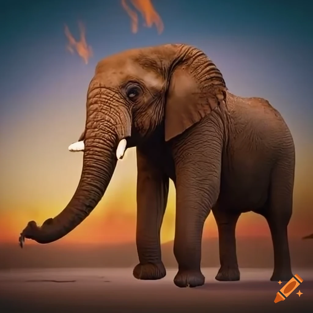Elephant spitting fire from its trunk on Craiyon