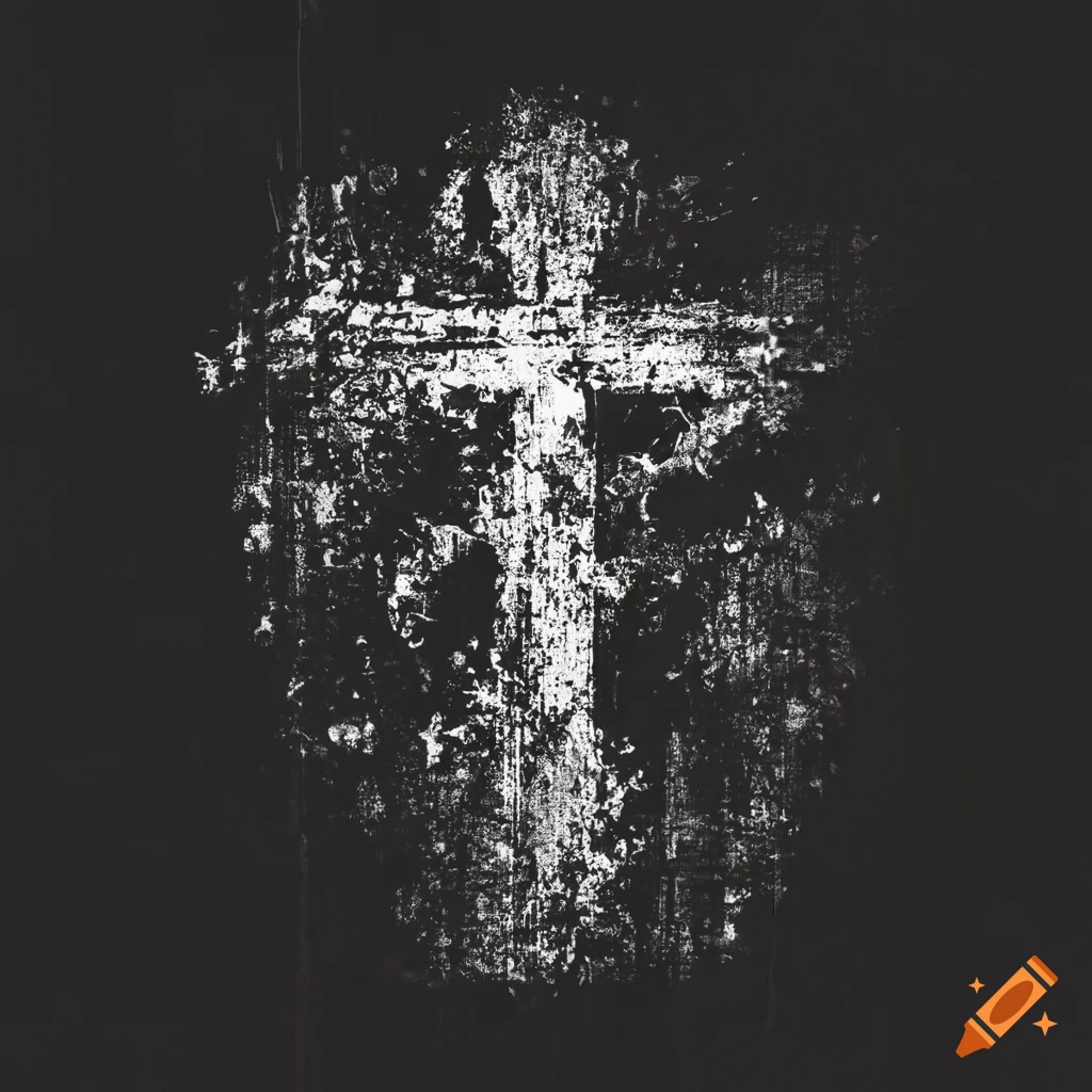 Distressed cross drawing on black background on Craiyon