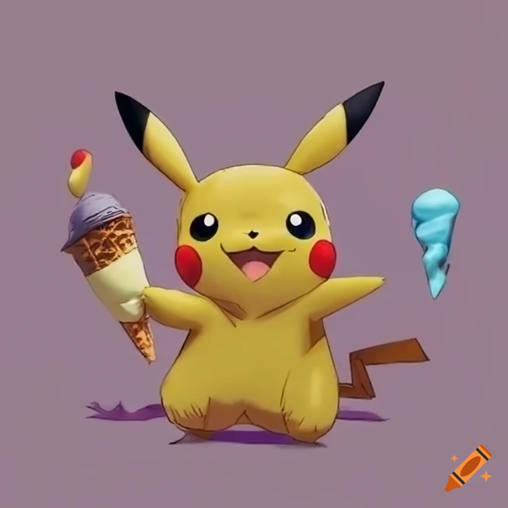 Pikachu enjoying an ice cream treat on Craiyon