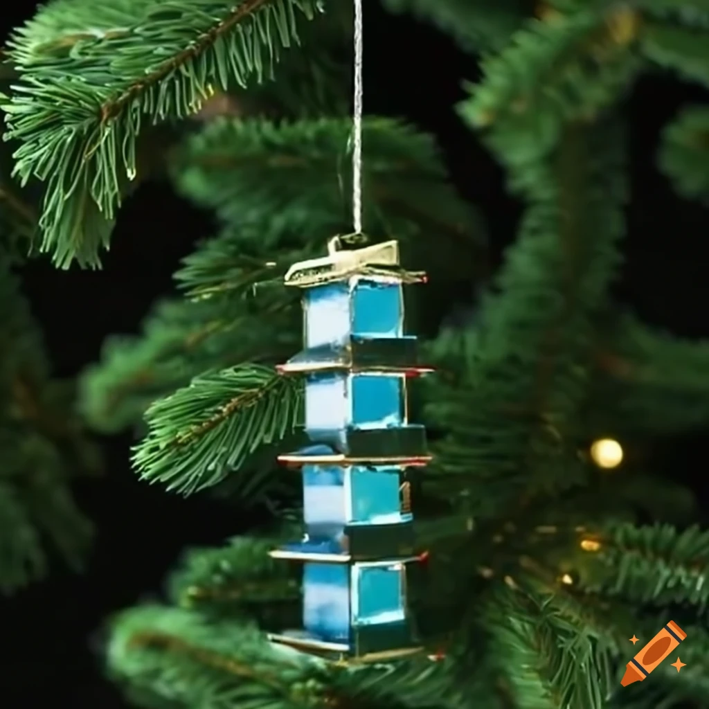Computer towers used as ornaments on a christmas tree on Craiyon