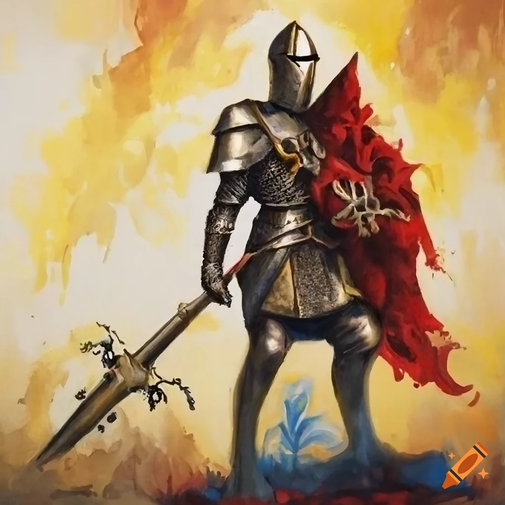 Canvas watercolor painting of a knight on Craiyon