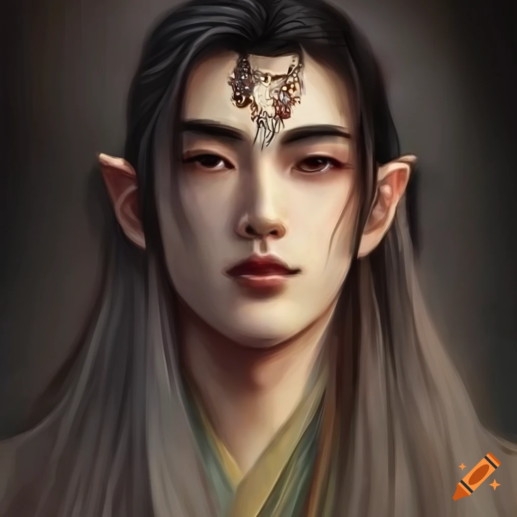 Gustav Klimt inspired poster of a beautiful young male elven asian ...
