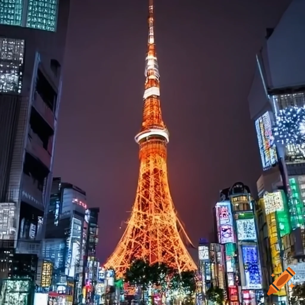 Tokyo tower illuminated during christmas with shibuya view on Craiyon