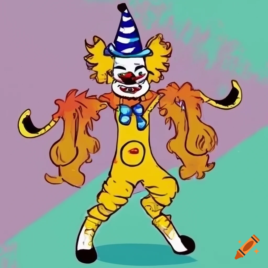 Clown fursona with thick lineart and block shading in a fullbody ...