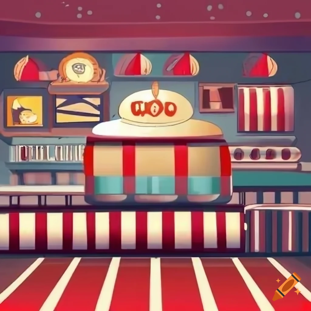 Classic retro diner background with a cartoony style on Craiyon