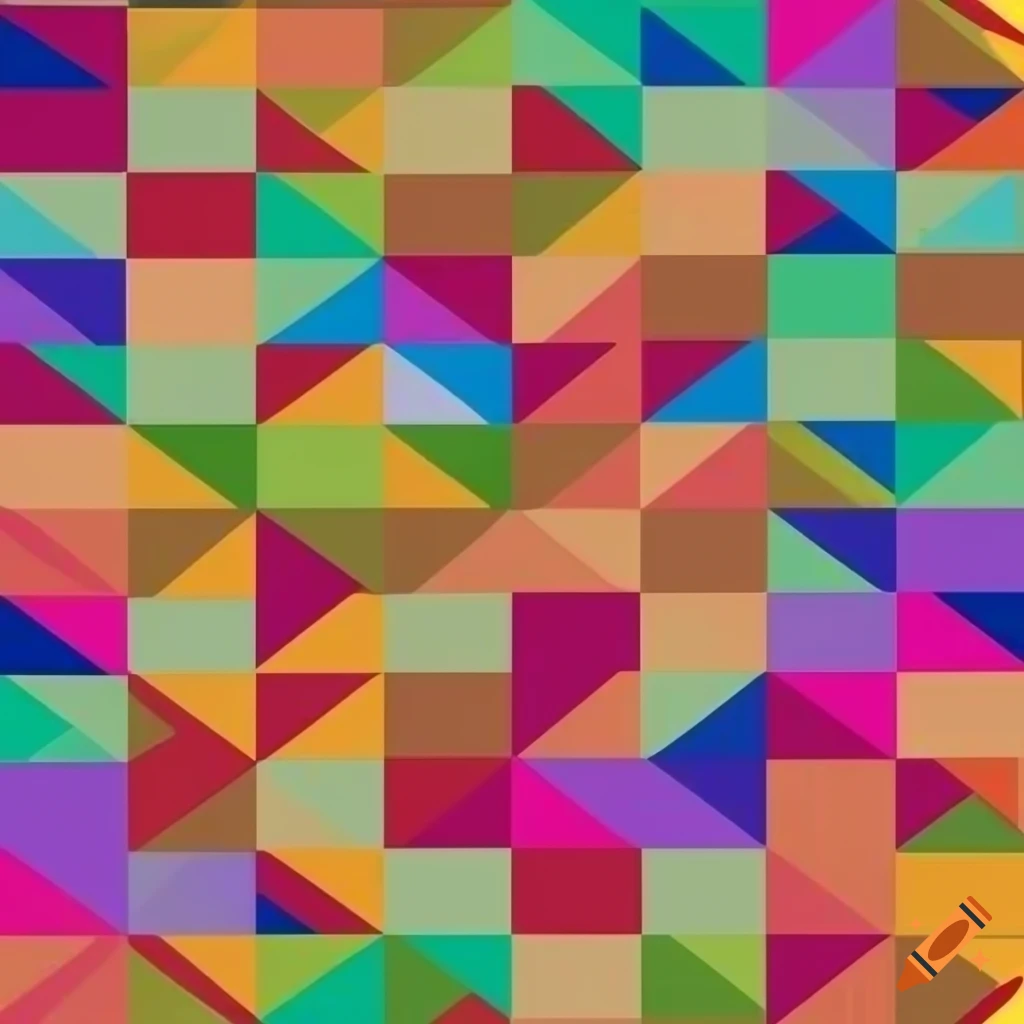 Abstract geometric vector tiling pattern with split complementary color harmony on Craiyon