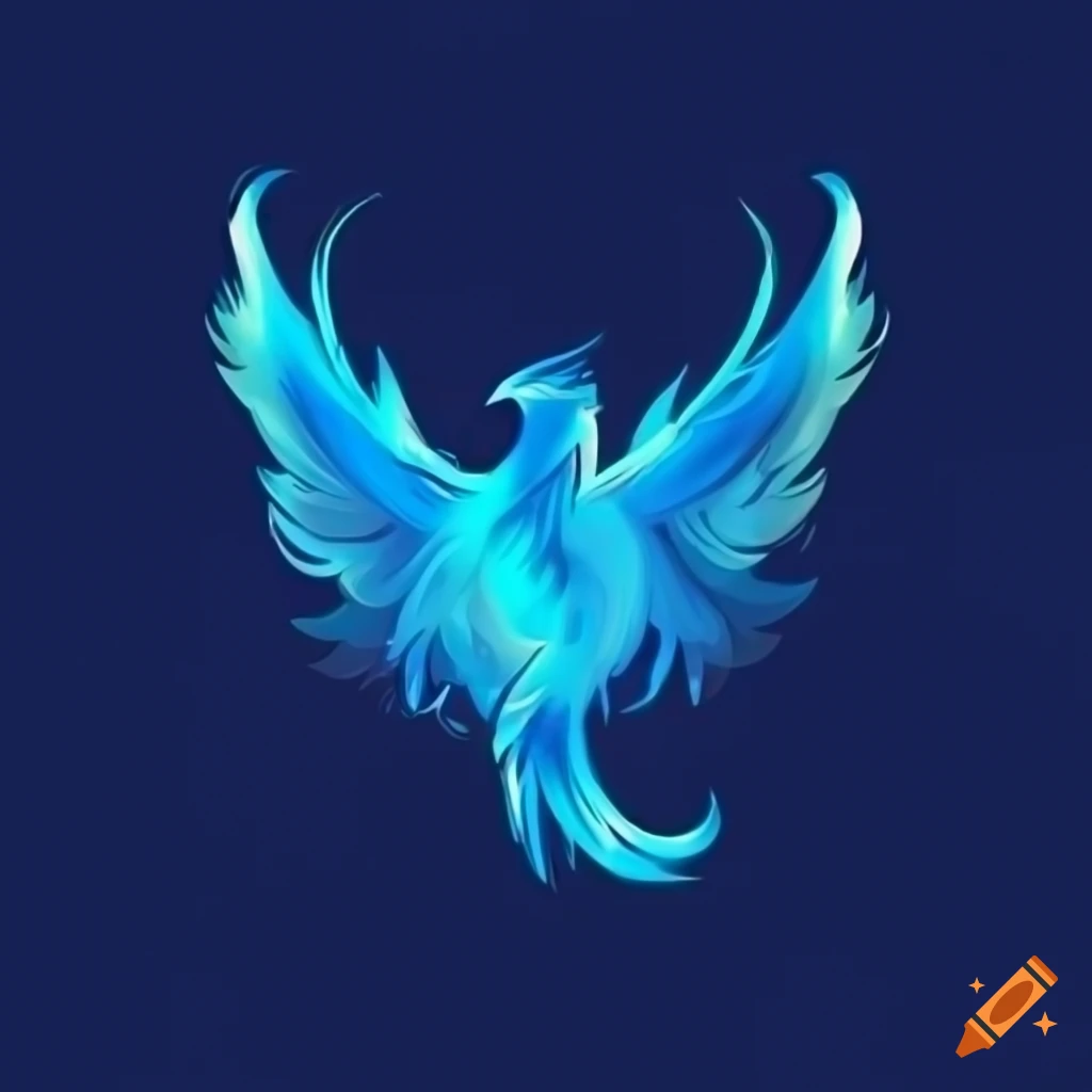 Cute blue fiery phoenix logo on Craiyon