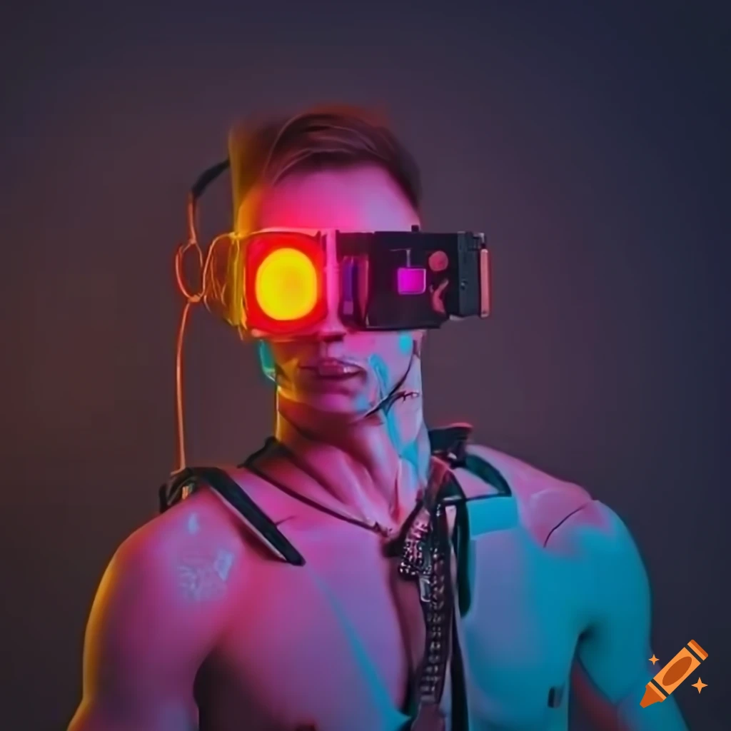 Male Cyborg With Cyber Visor In A Cyberpunk Sunset Scene On Craiyon