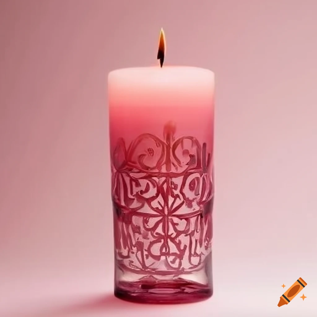 Fancy pink etched glass candle holder on white background on Craiyon
