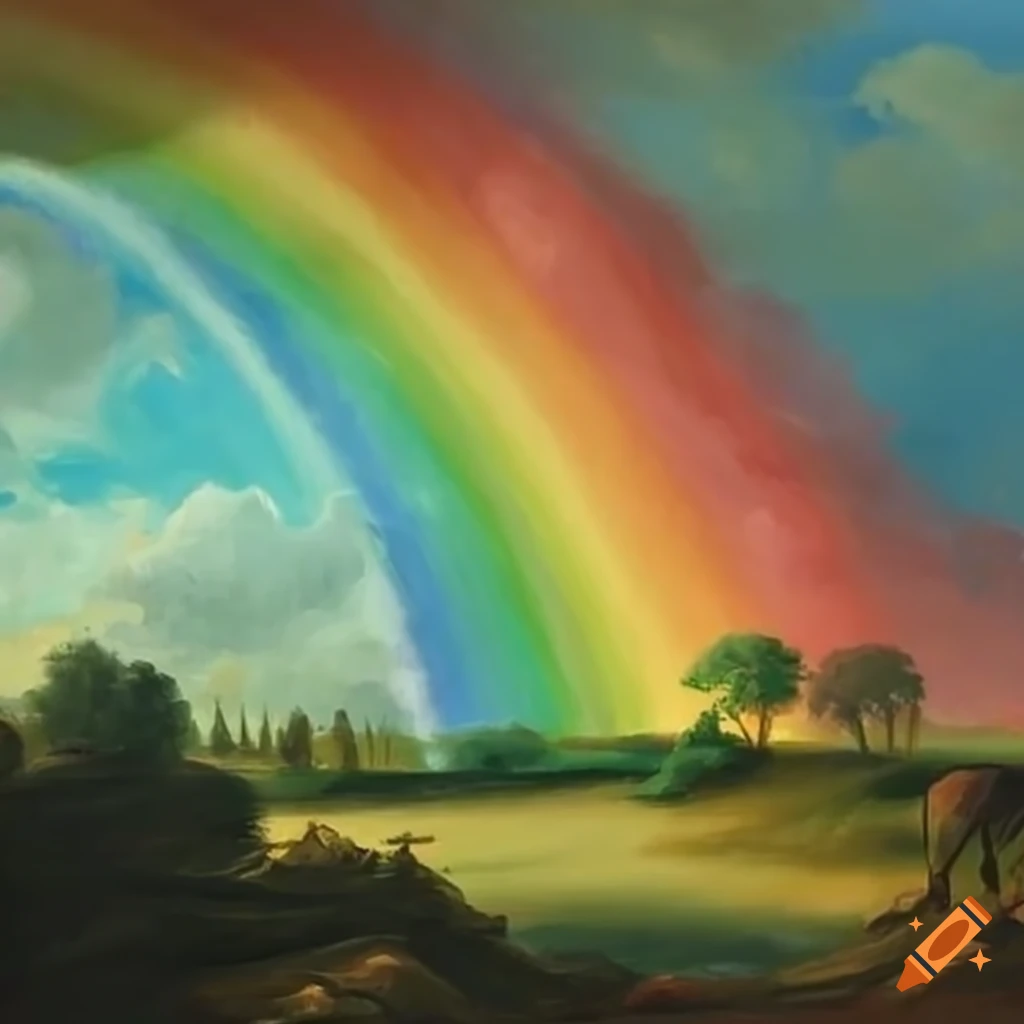 Landscape painting with a rainbow on Craiyon