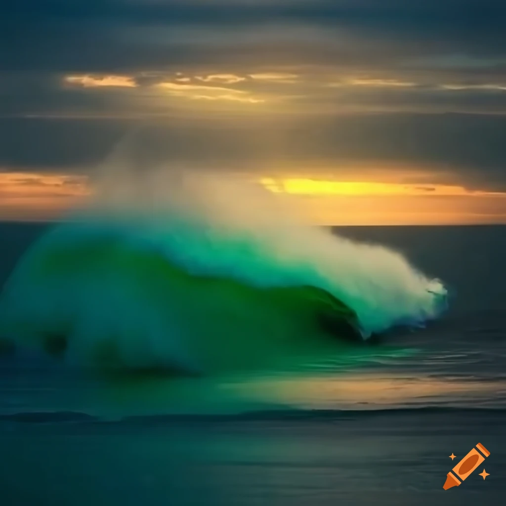 Surfers riding waves under dramatic stormy sky at night on Craiyon