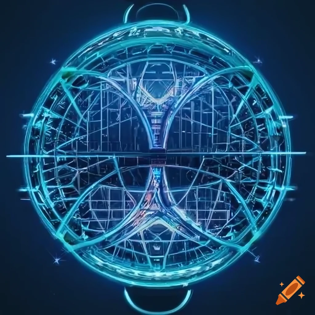 Futuristic abstract design of a glowing multidimensional bridge on Craiyon