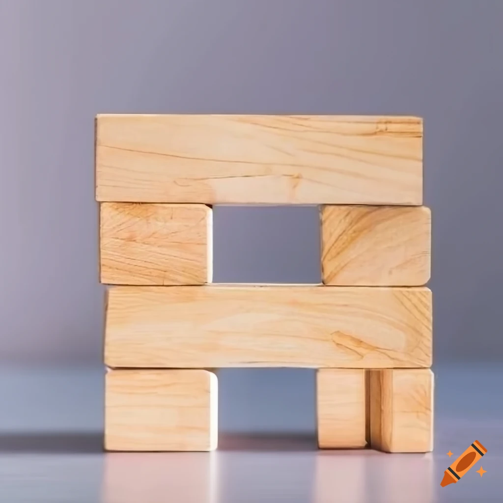 Arch made of wooden building blocks on a gray background on Craiyon