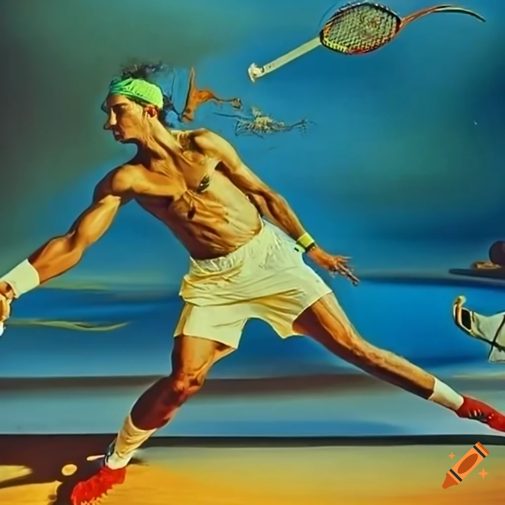Surreal painting of rafael nadal playing tennis by salvador dalí on Craiyon