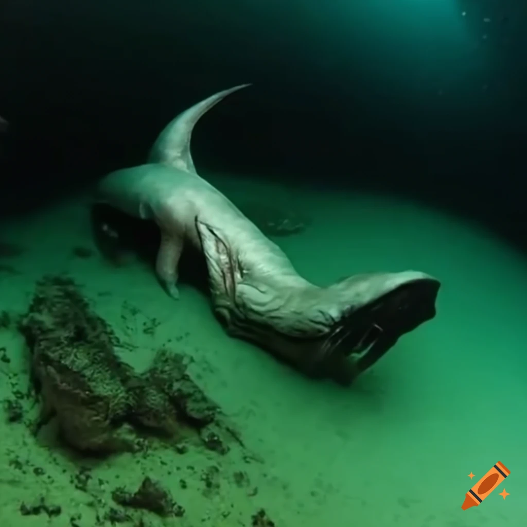 Mysterious underwater creature lurking in a dark cave on Craiyon