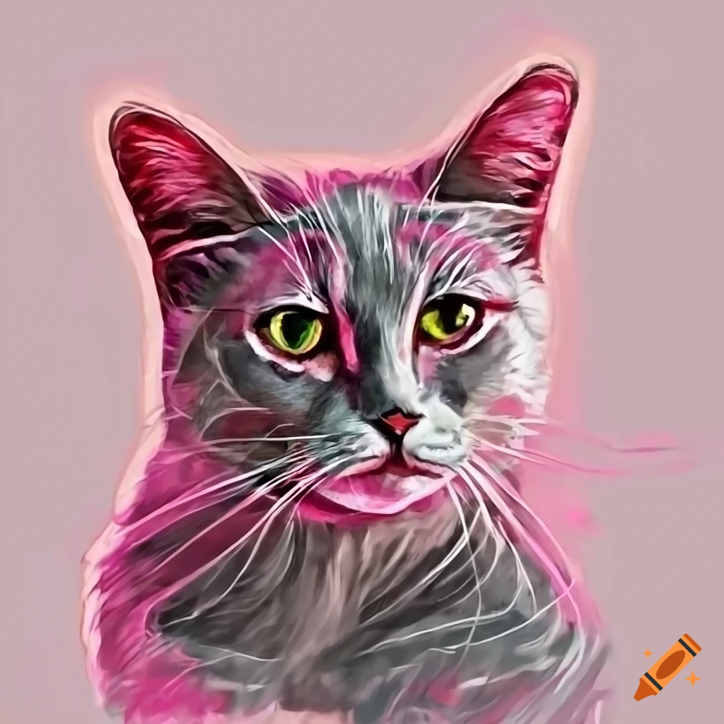 Pretty gray cat with red and pink accents on Craiyon