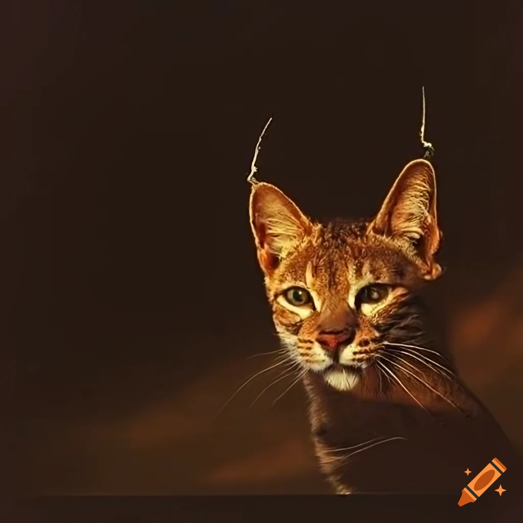 Spotted golden wild desert lynx cat running along dunes in a dusty ...