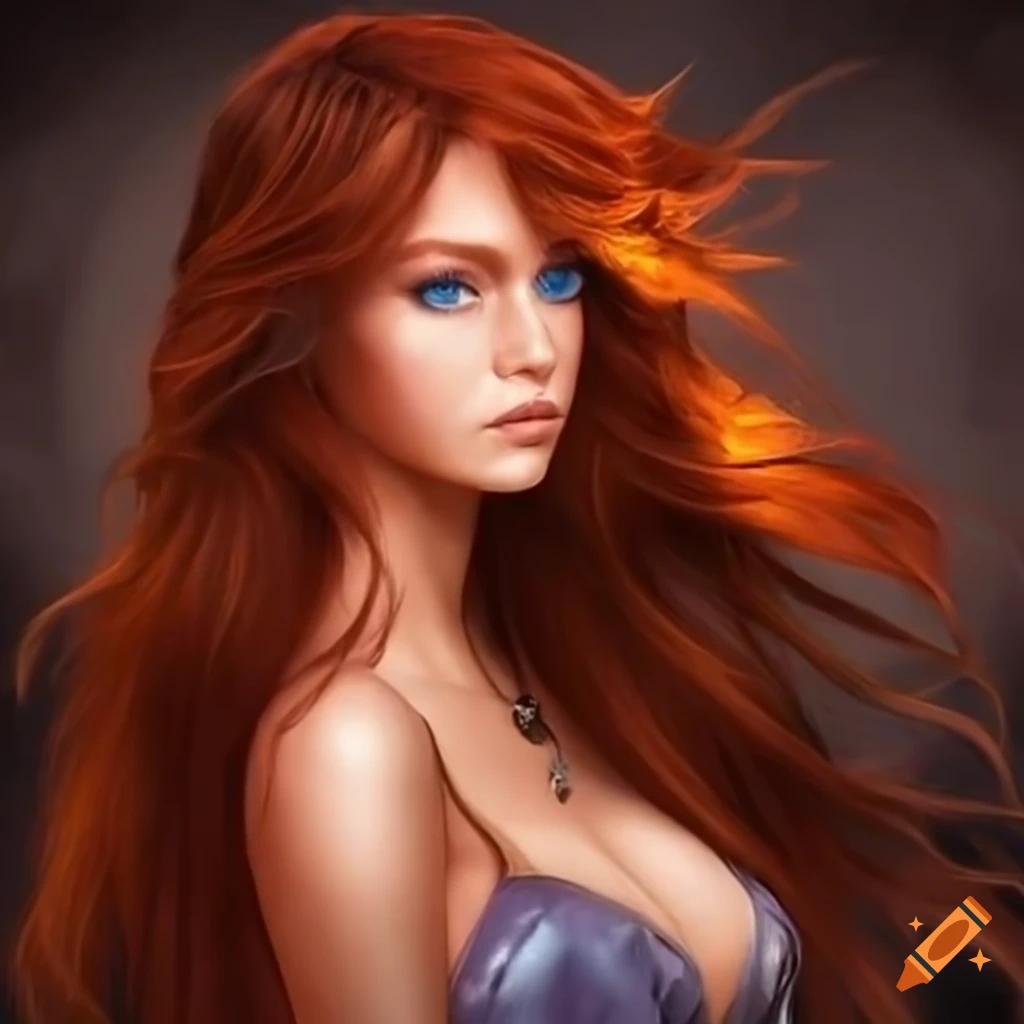 Young Witch With Fiery Auburn Hair And Blue Eyes Using Her Power On Craiyon