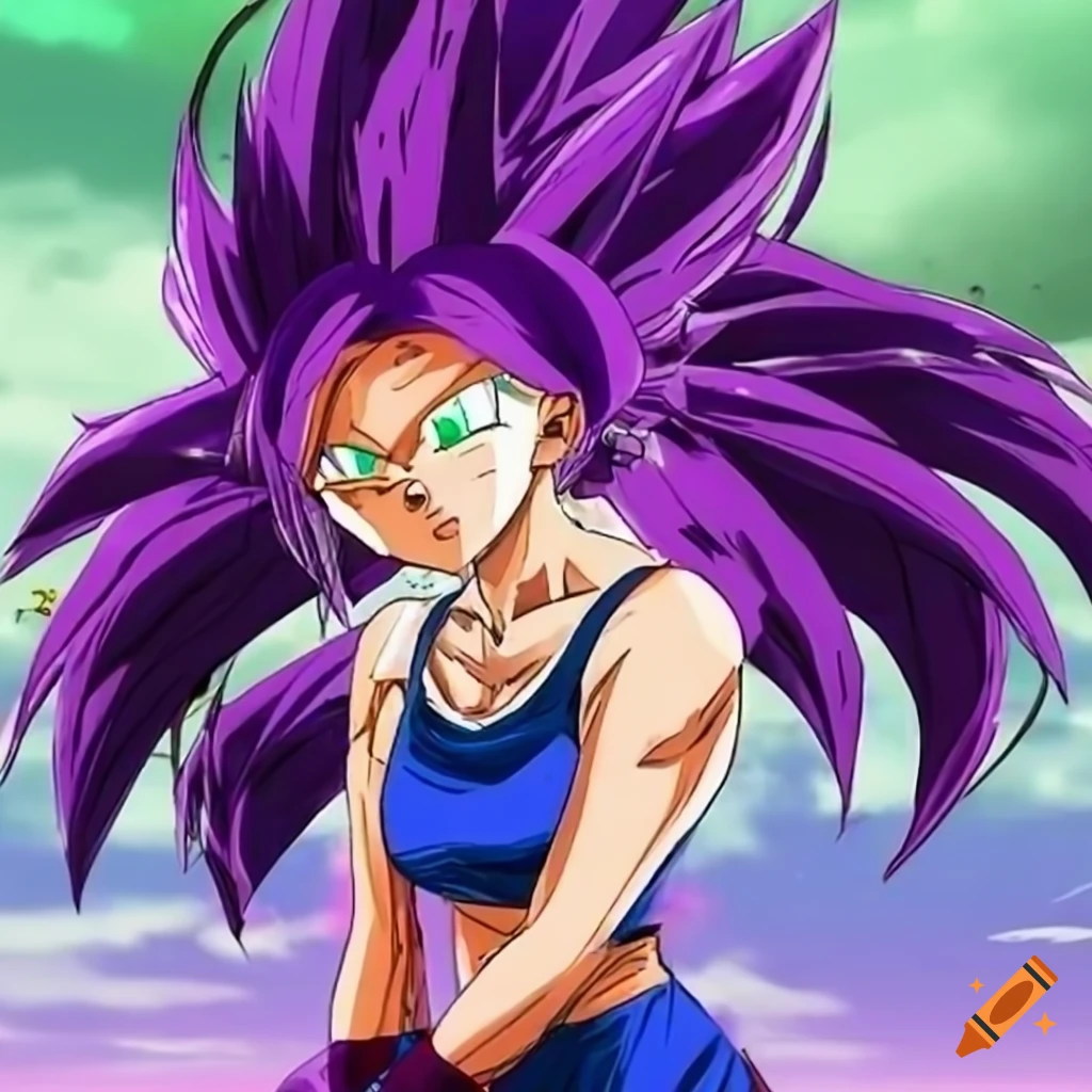 Purple-haired super saiyan girl in action on Craiyon