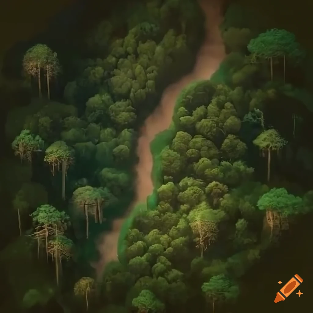 Detailed map of a fantastical forest with goblins and rolling hills in ...