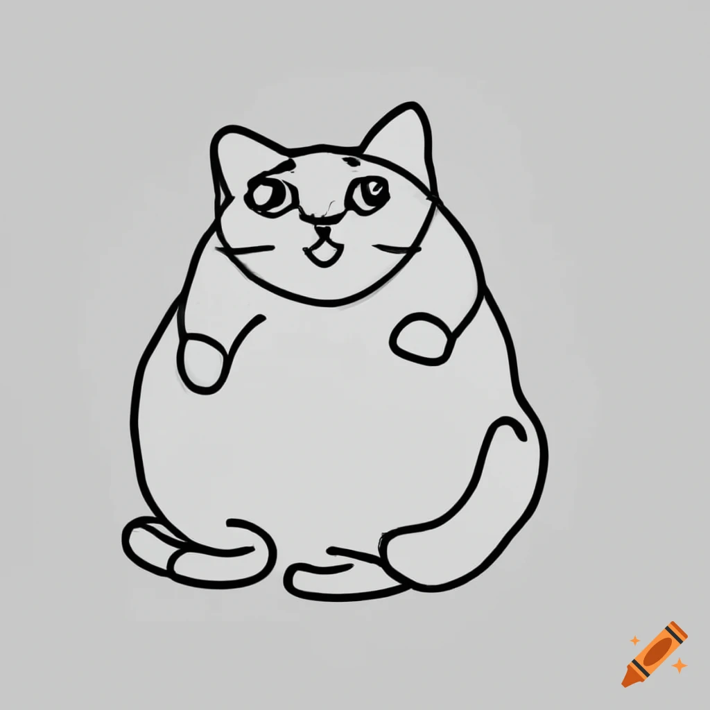 Fat cat in a human-like sitting pose in a line drawing on Craiyon