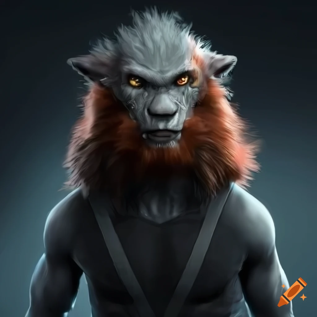 Futuristic character with long ginger hair and furry beast face in ...