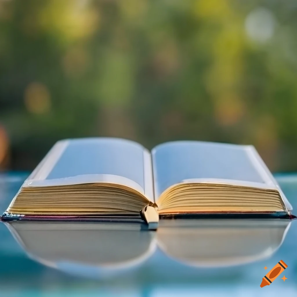 Book on a glass table with sunset lighting in realistic photography on ...