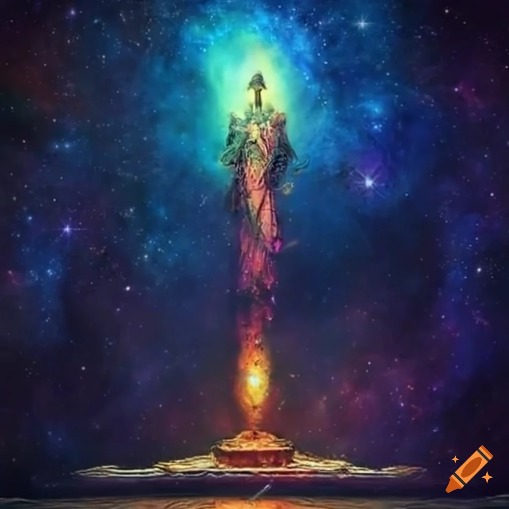 Image on pedestal of immortality with cosmic background on Craiyon