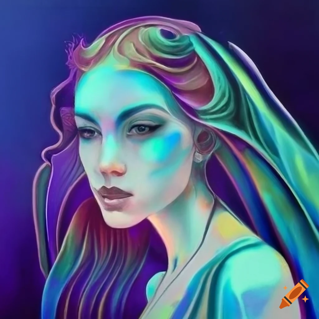 Lougarou painting in hologram art nouveau style with pastel colors on ...