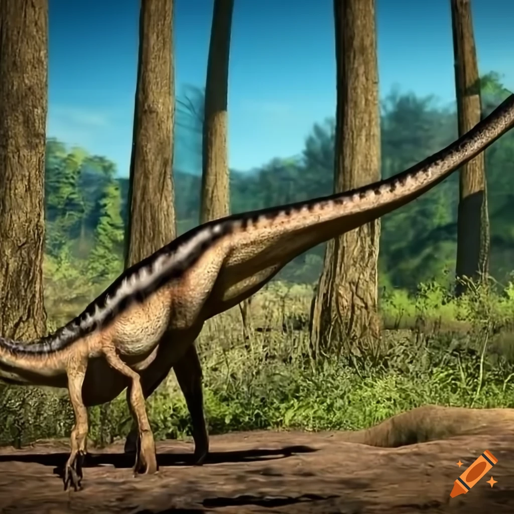 Plateosaurus herd in Triassic landscape with Coelophysis on Craiyon